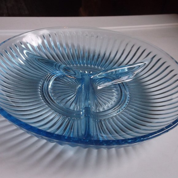 None | Accents | Vintage Blue Glass Divided Dish | Poshmark